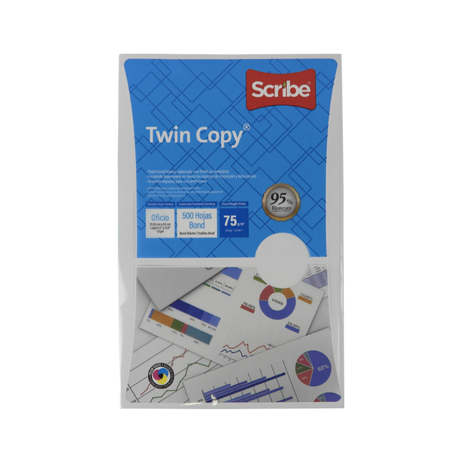 PAPEL BOND SCRIBE TWIN COPY OFICIO BLANCO 500 HOJAS – Paperix